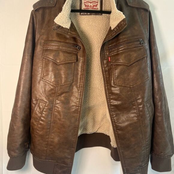 Levi's | Jackets & Coats | Levi Mens Sherpa Lined Faux Leather Aviator ...